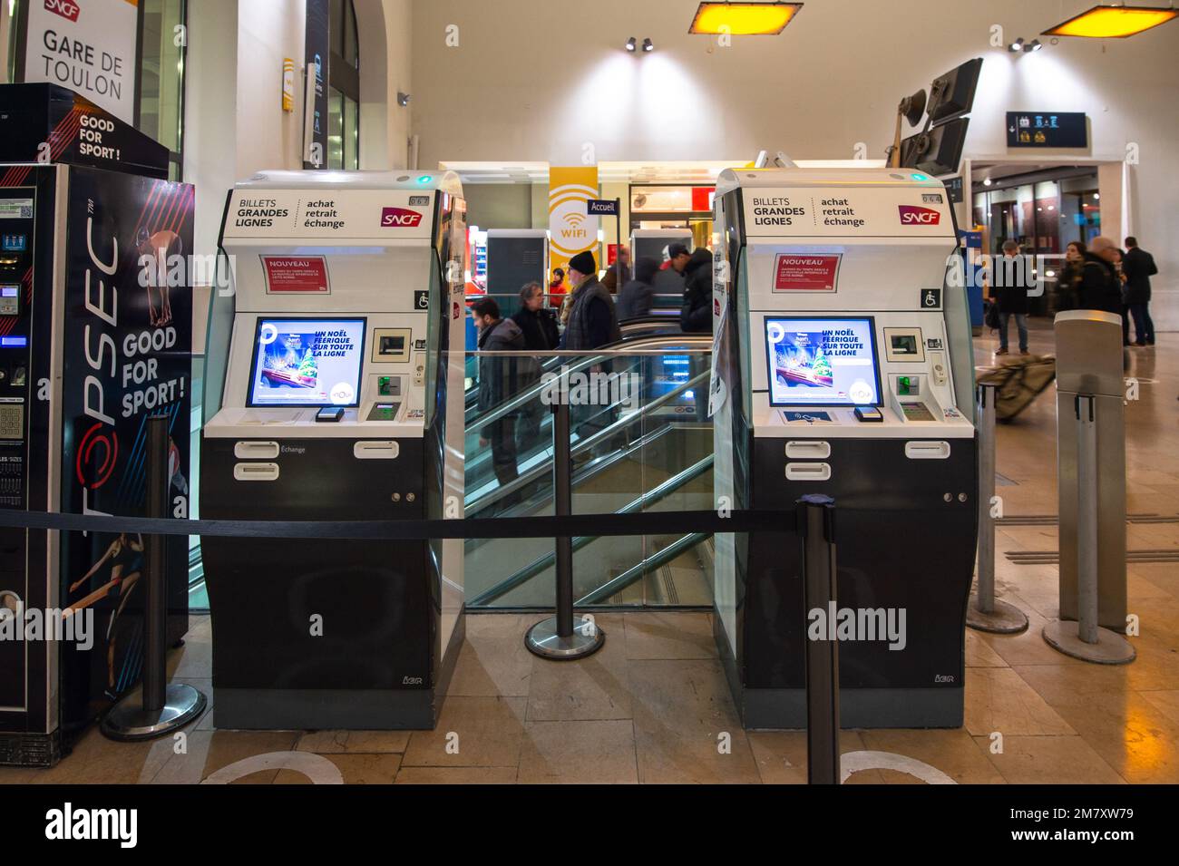 View of automatic train ticket machines at Toulon railway station (Var ...