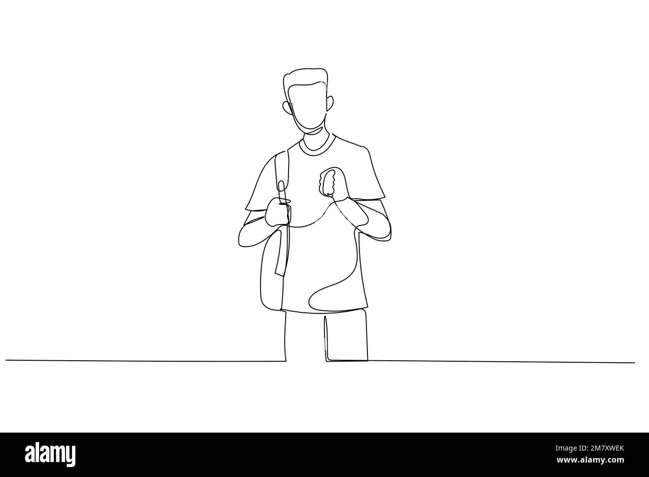 Drawing of successful young student of carrying bag in his shoulder ...