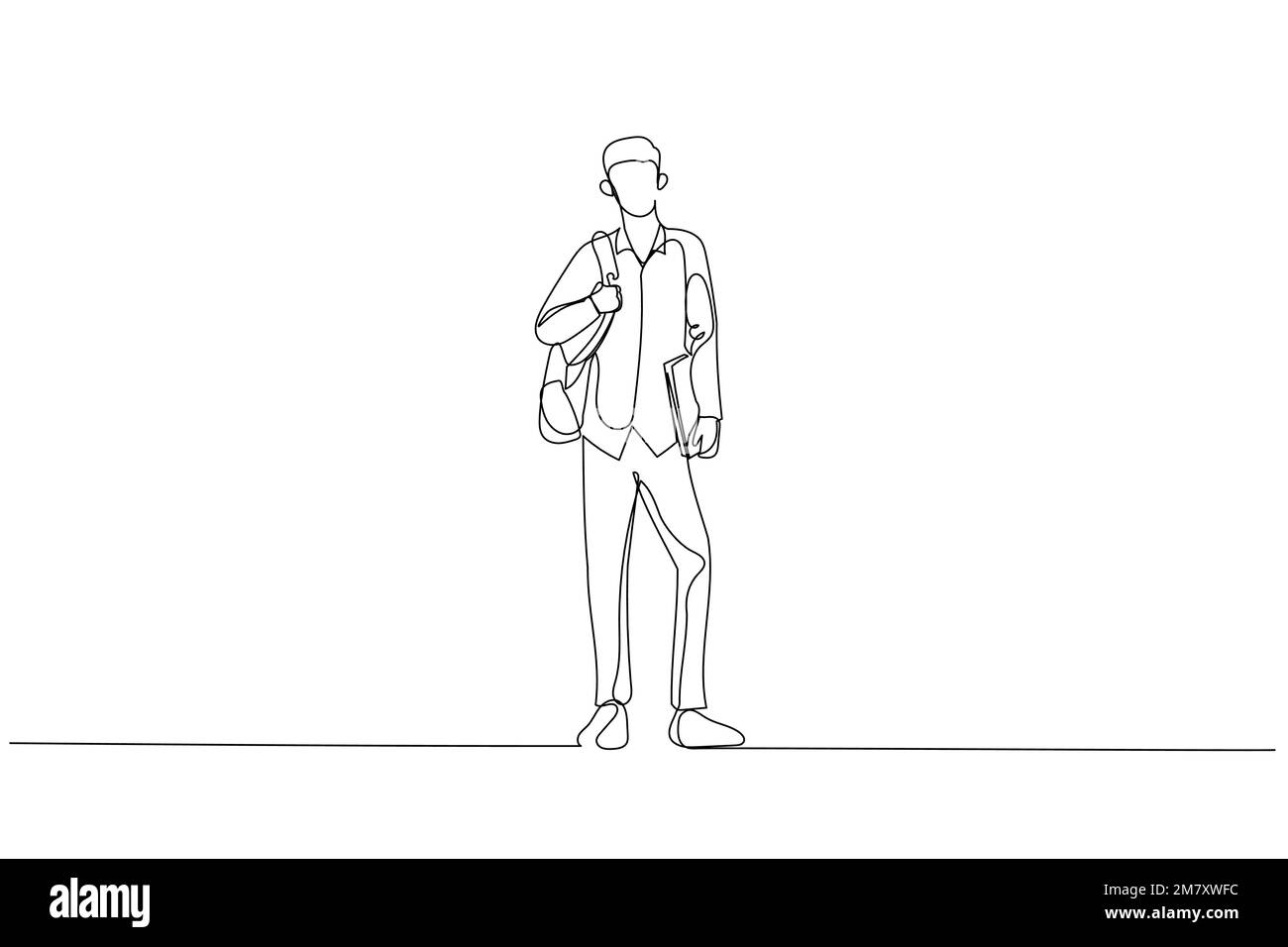 Illustration of happy student standing after class. Single line art style Stock Vector Image ...