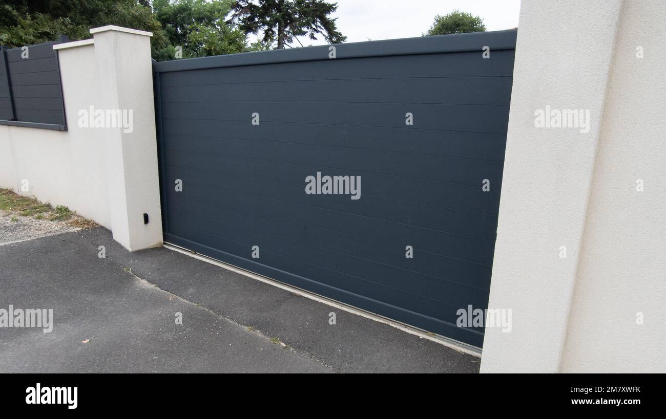 high closed dark grey gate aluminum gray portal home door of private ...