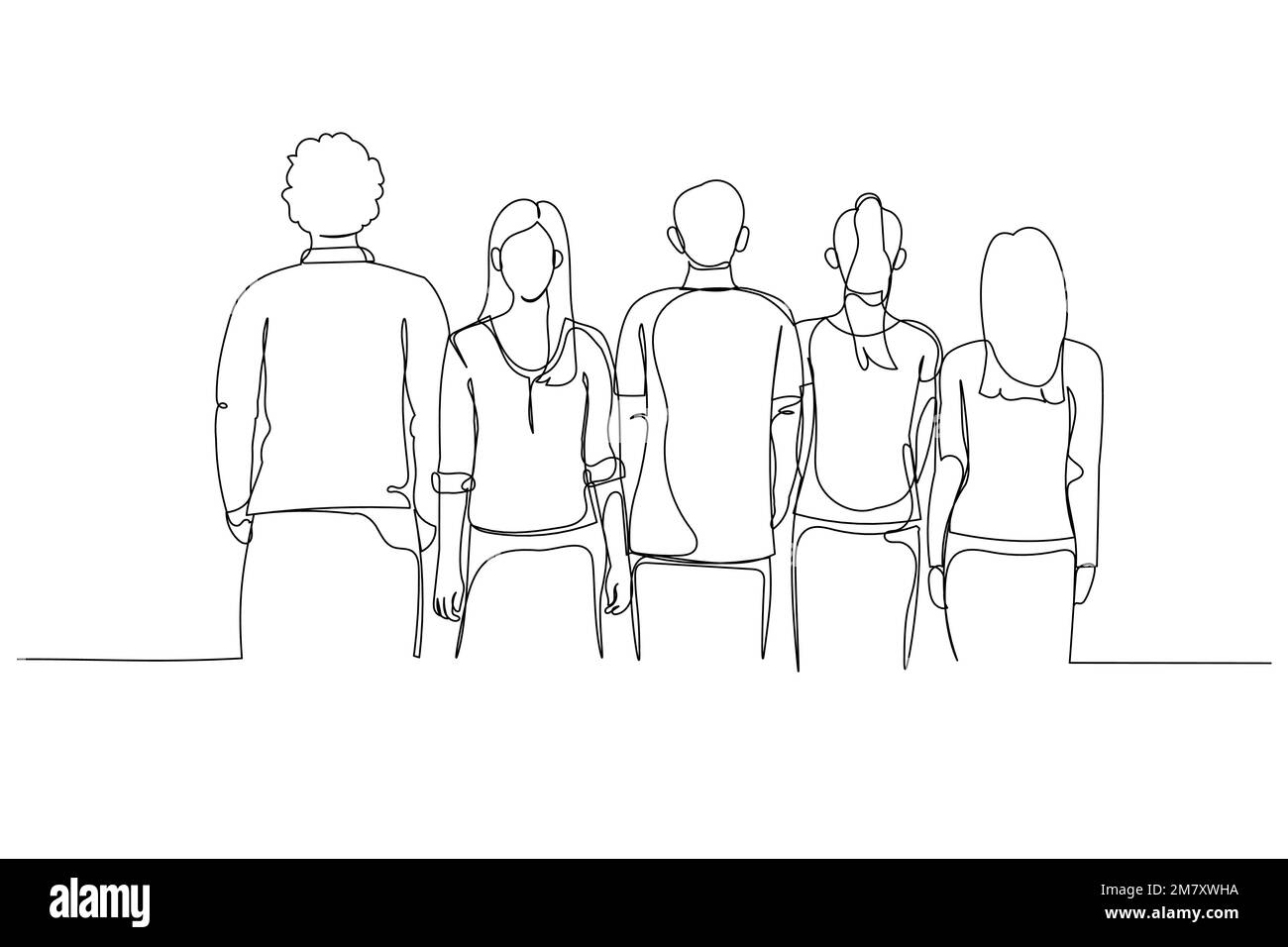 Drawing of group of young people standing look from the back ...