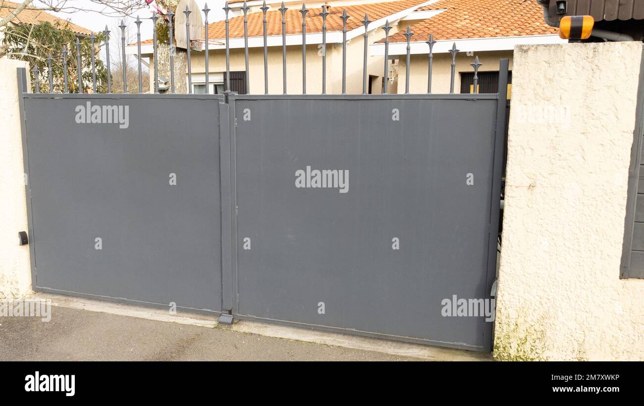 Aluminum grey high door steel dark gray metal gate of house street ...