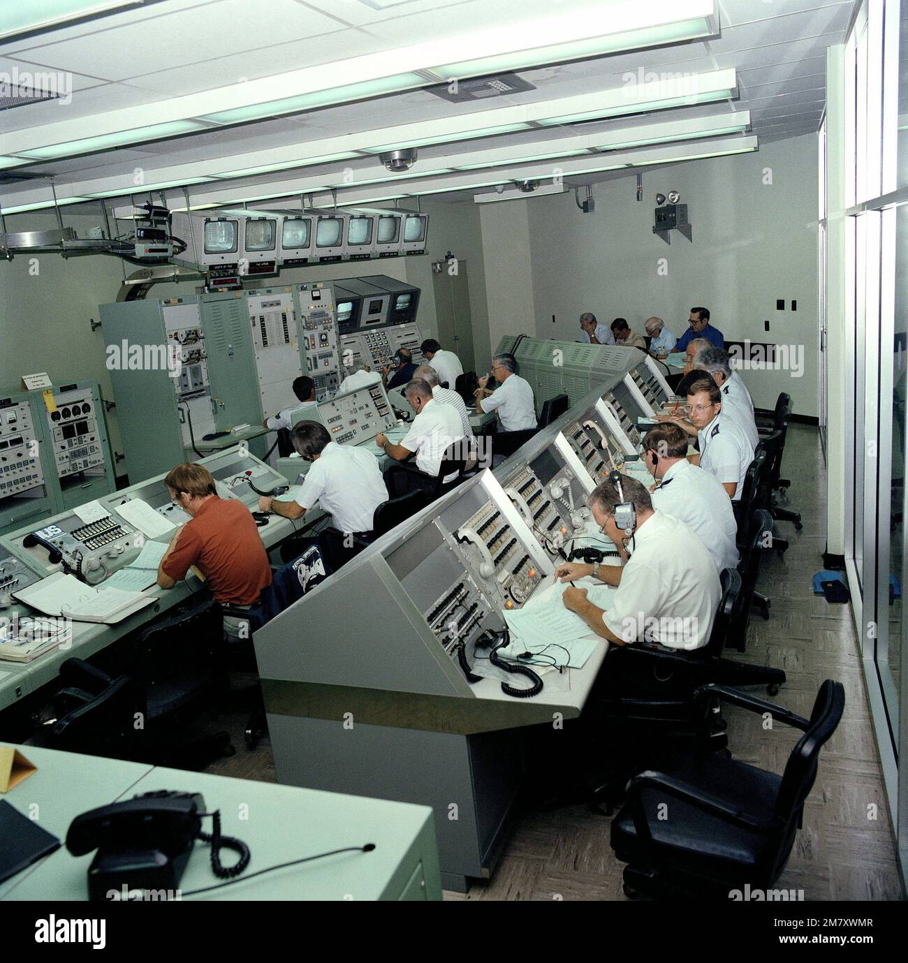 A view of civilian and Air Force personnel at work in the Launch ...