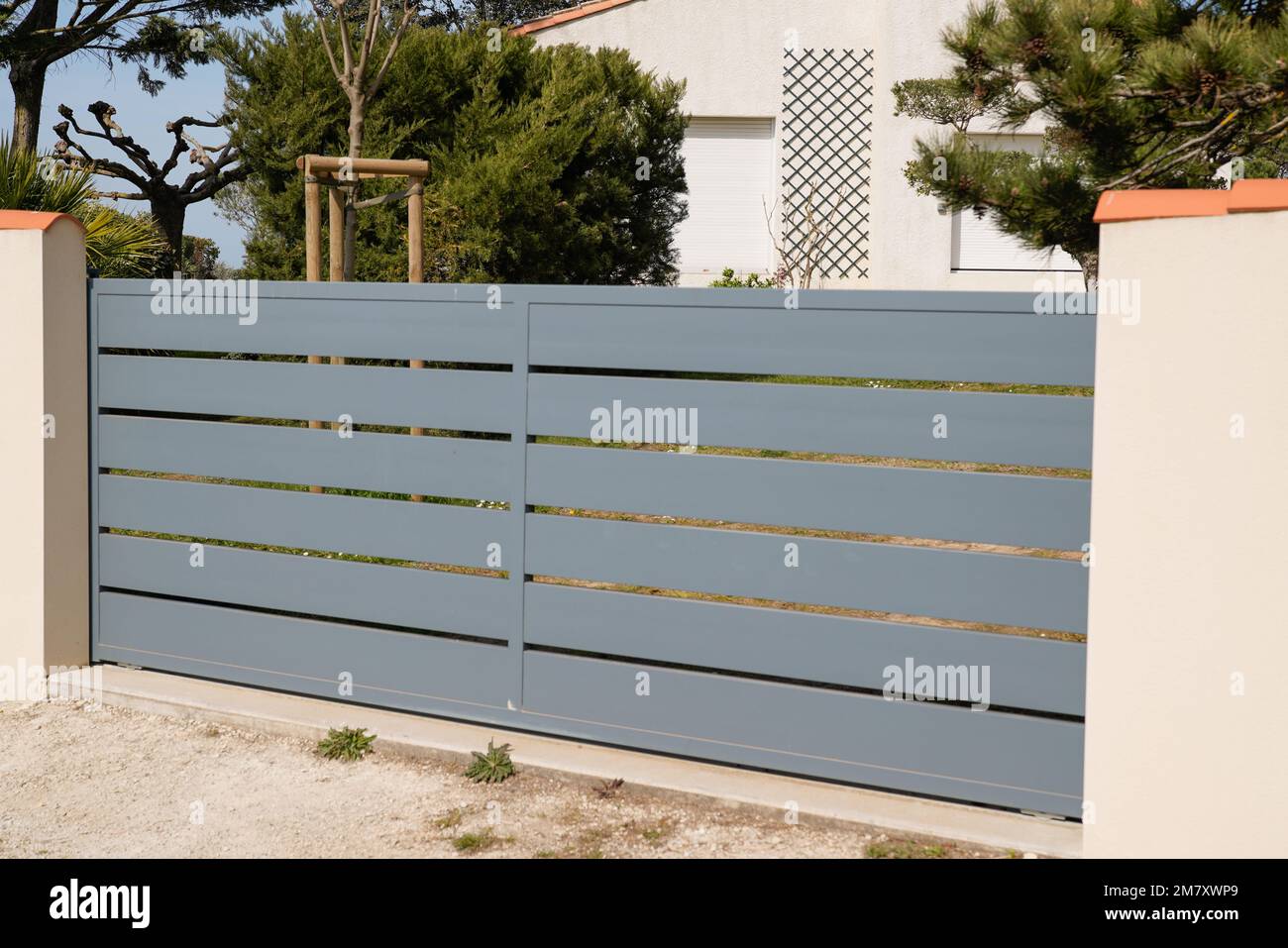 slide grey house steel sliding door aluminum gate at modern home ...