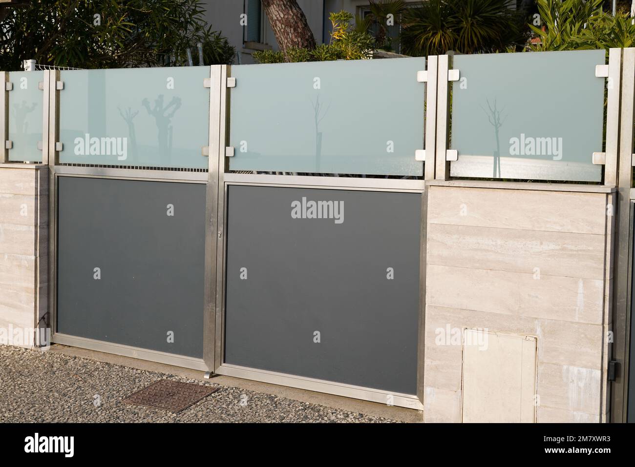 Aluminum steel modern chrome home silver grey gate portal of suburb ...