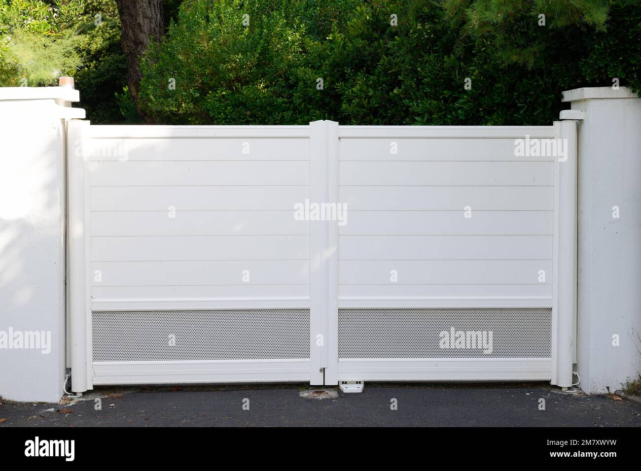 door aluminum white steel gate portal grille of suburb house Stock ...