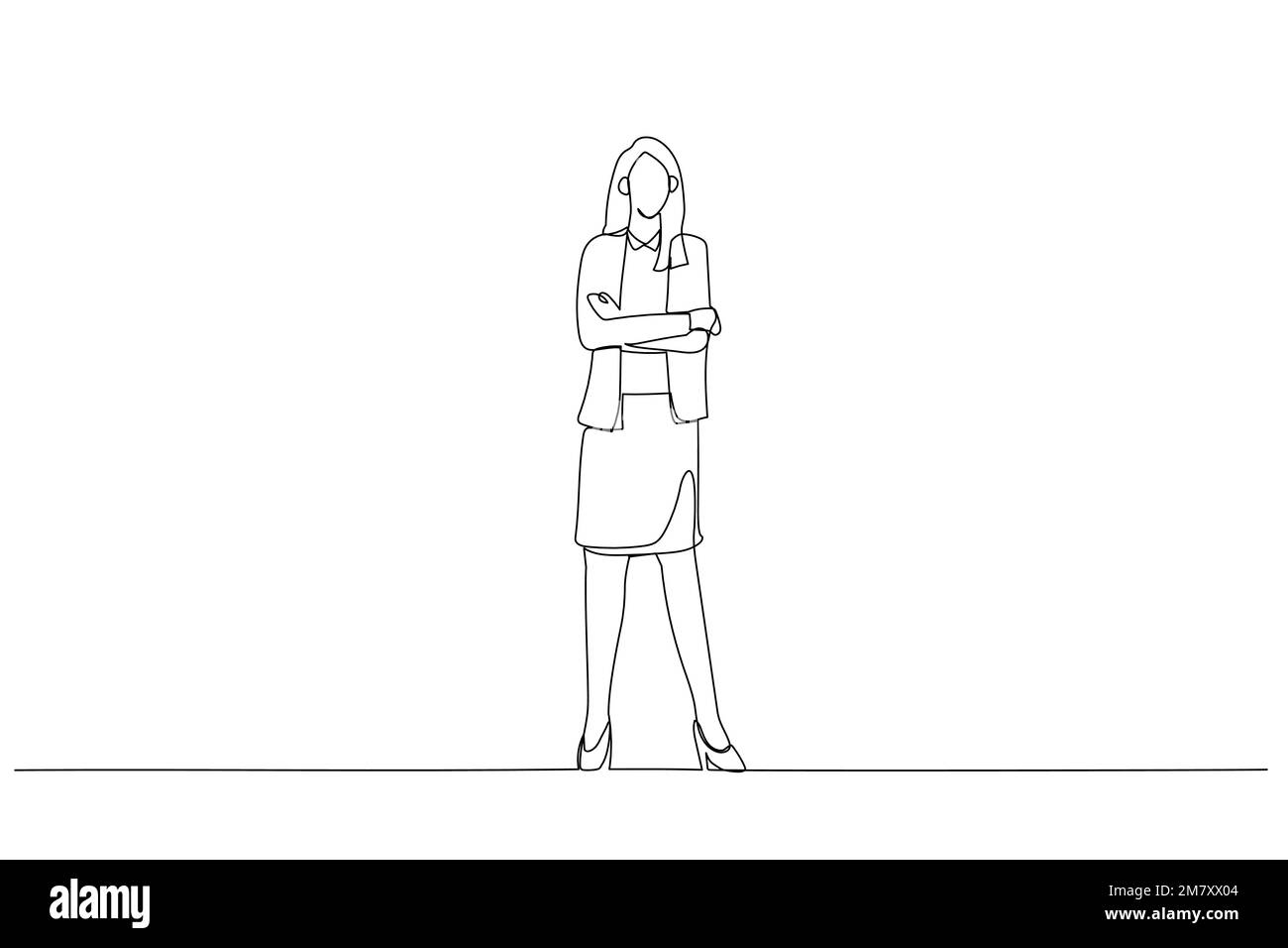 Cartoon of beautiful businesswoman with short hairstyle. One continuous ...