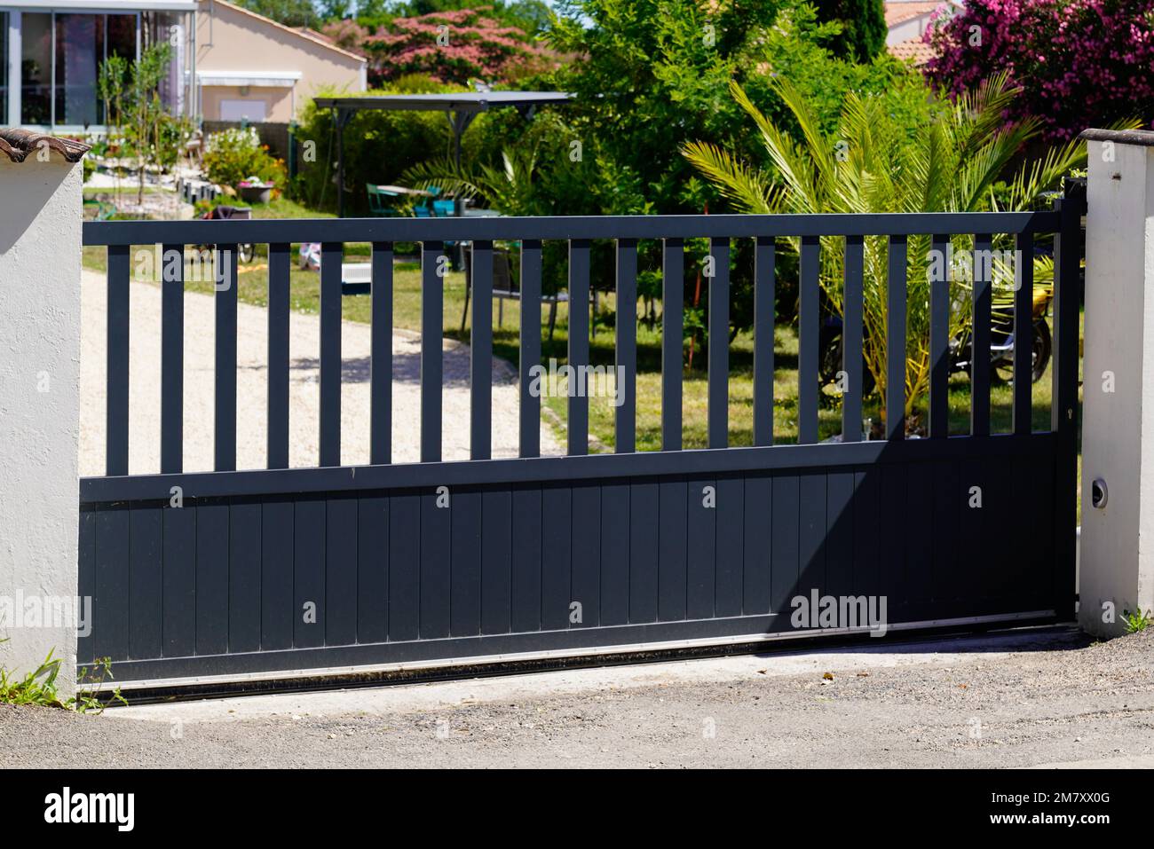 portal aluminum sliding grey metal gate of modern gray suburb door ...