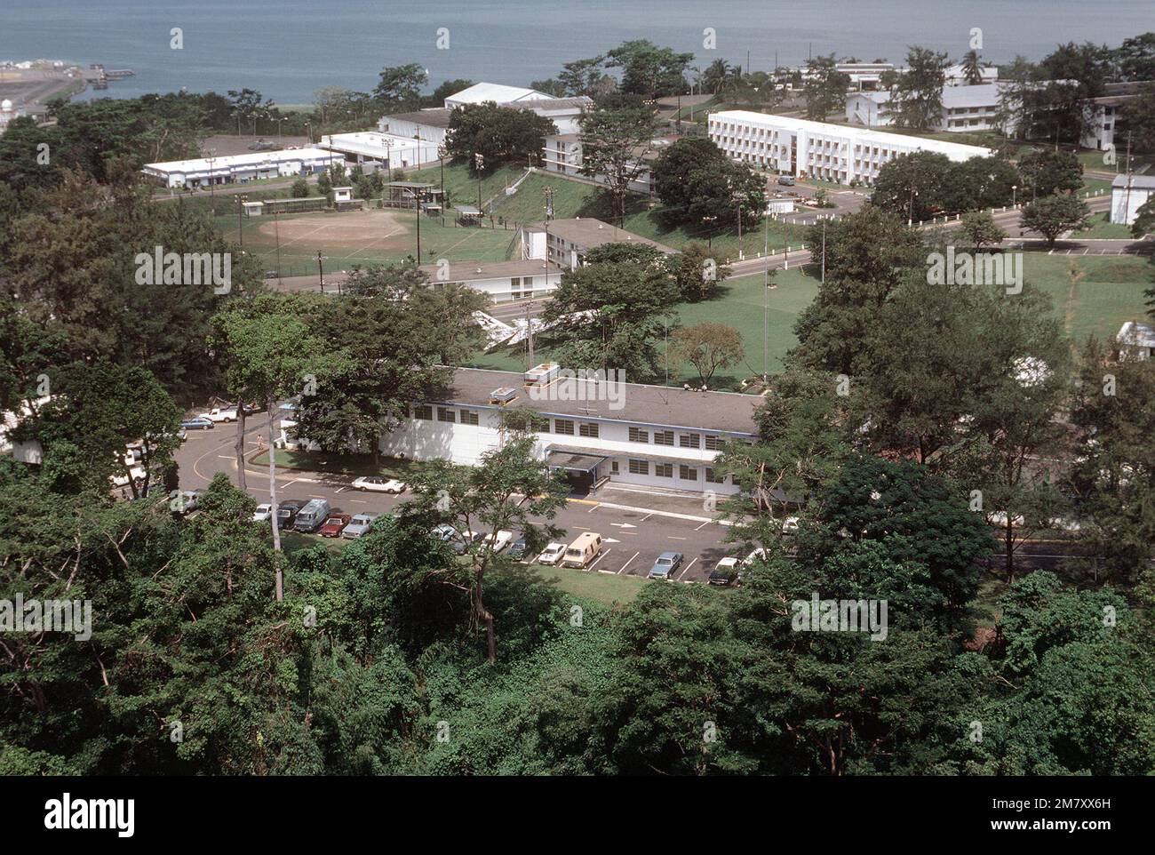 Aerial view of the administration building (foreground) and other ...