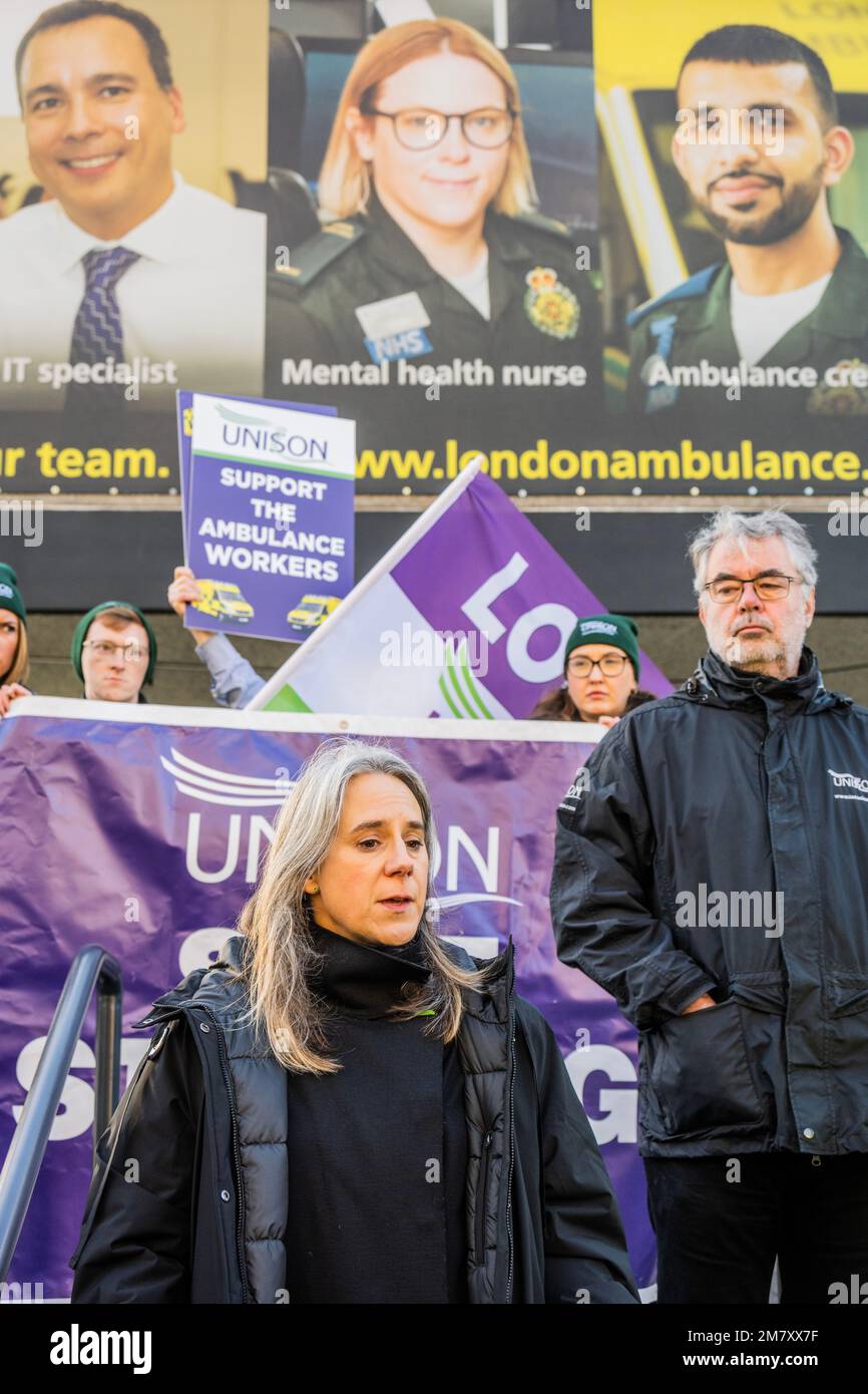 London, UK. 11th Jan, 2023. Sara Gorton, Head of Health at Unison ...