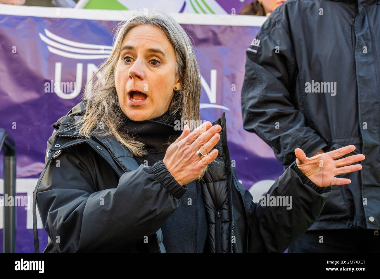London, UK. 11th Jan, 2023. Sara Gorton, Head of Health at Unison ...