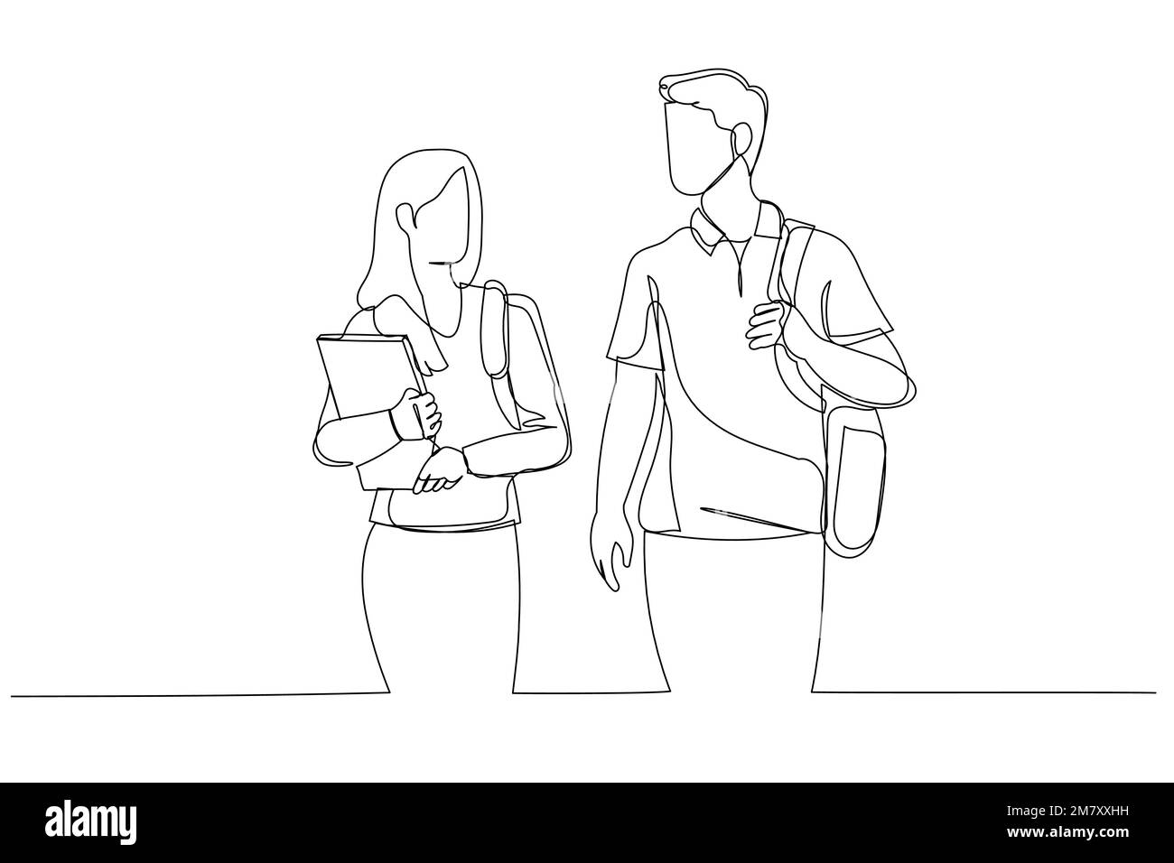 Cartoon of students couple spending time together in the campus park ...