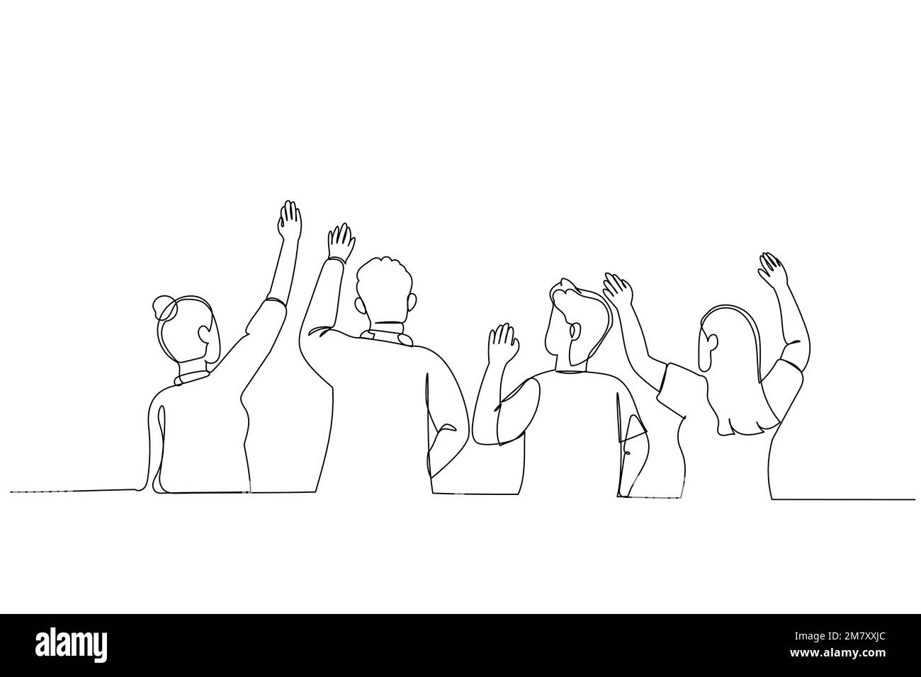 Illustration of group of people looking up and pointing with fingers ...