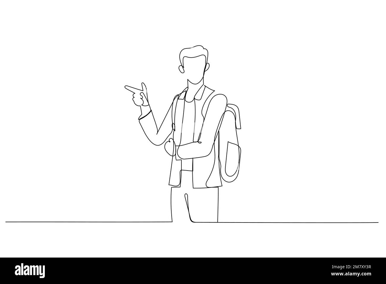 Cartoon of young man pointing, surprised by something or someone. One ...