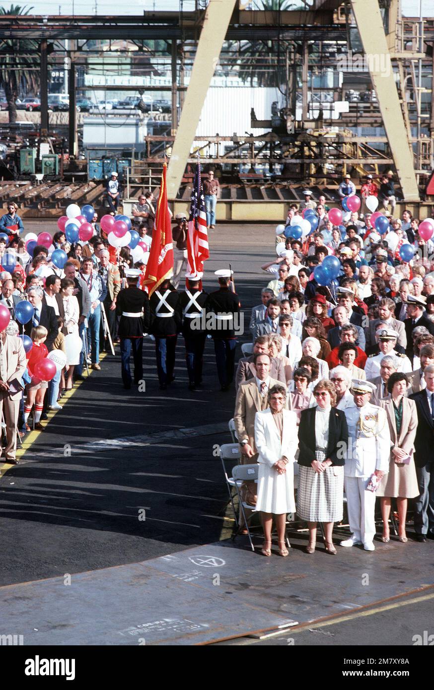 A color guard from the Marine Corps Recruit Depot marches down the ...