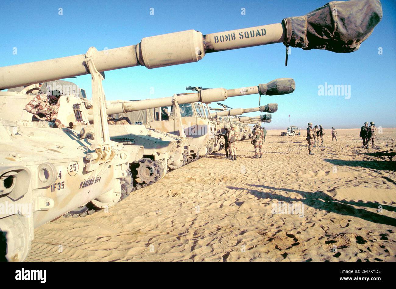 Armored vehicles from the 24th Armor Division are lined up on the ...