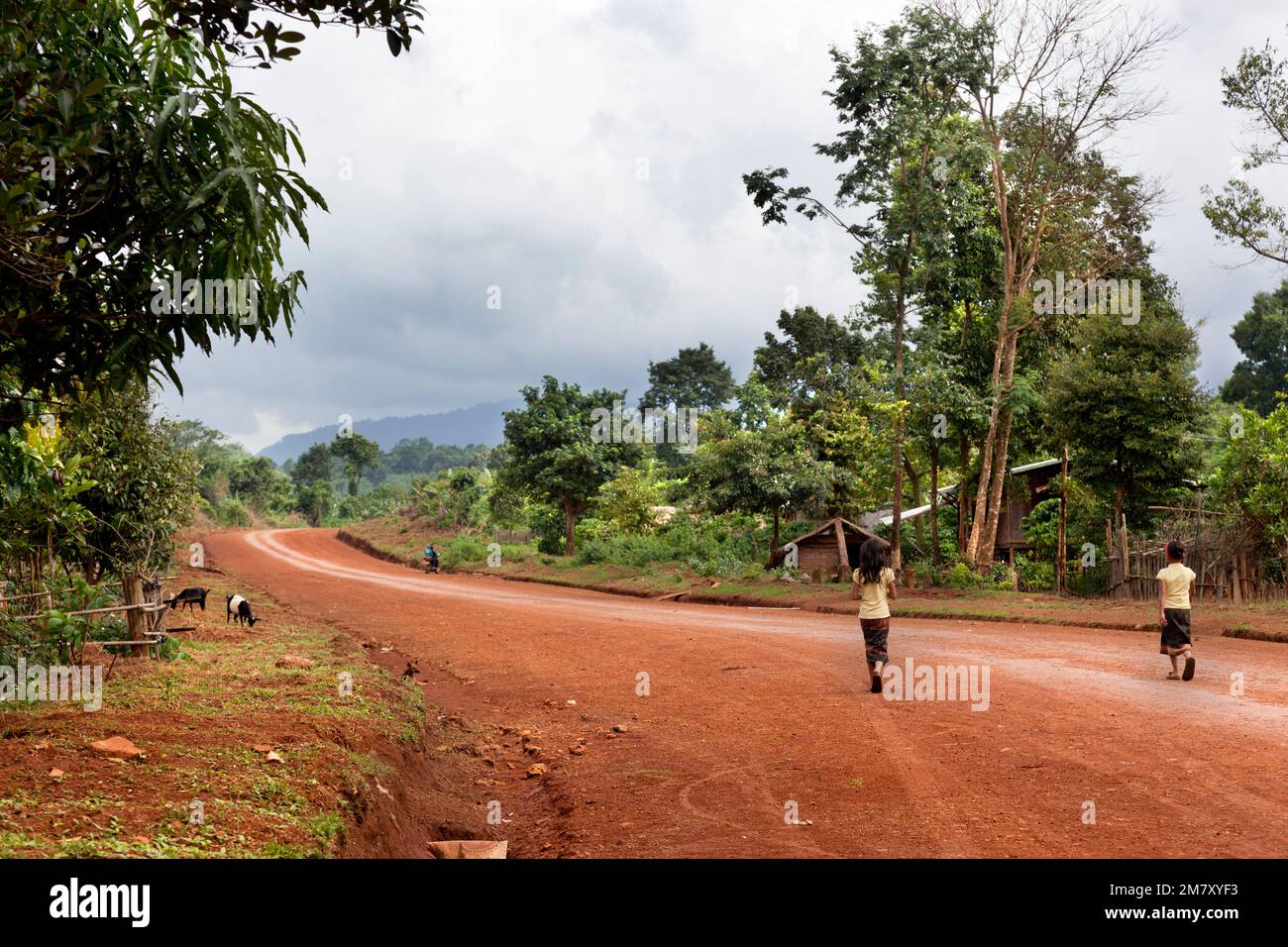 Paksong, Laos-July 28, 2009. The roads between small towns in Laos are ...