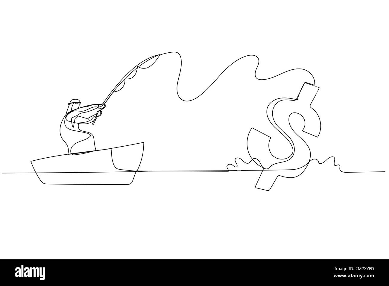 Cartoon of arab businessman try to get fish fishing in the sea ...