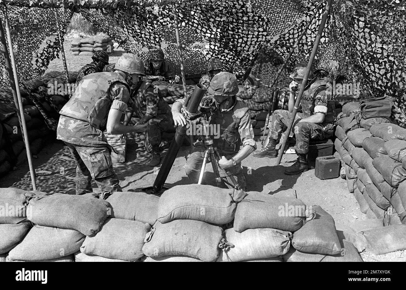 Marines of the 81st Mortar Unit train in firing mortars during a ...