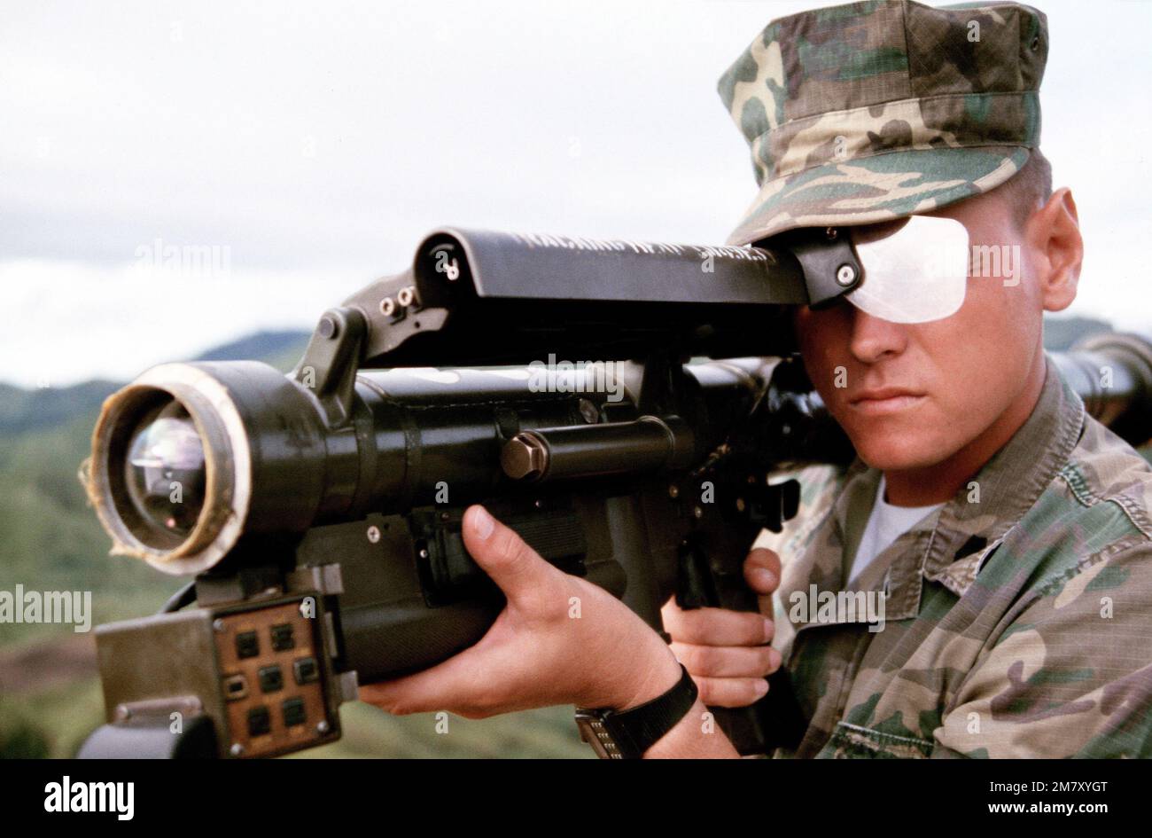 A US Marine aims a shoulder-fired Redeye anti-aircraft rocket during ...