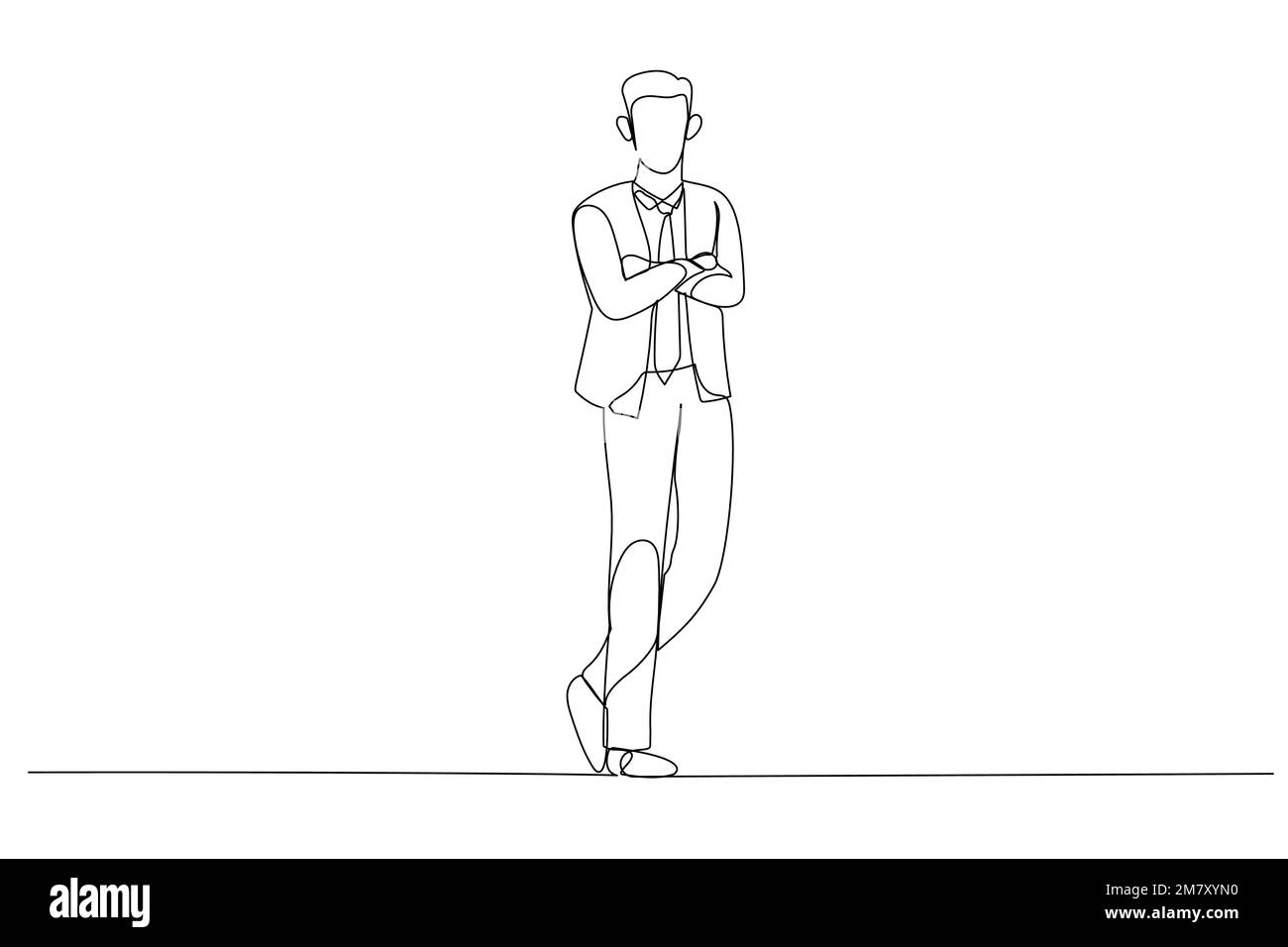 Drawing of businessman cross his hands standing feeling confident ...