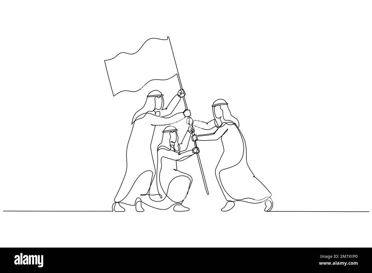 Drawing of arab businessman with flag as a symbol of success and ...