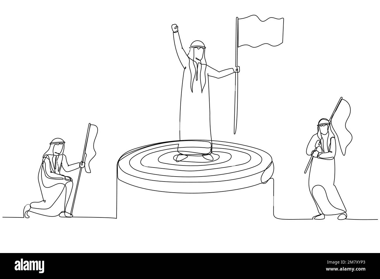 Illustration of arab man holding flag on top of target concept of ...