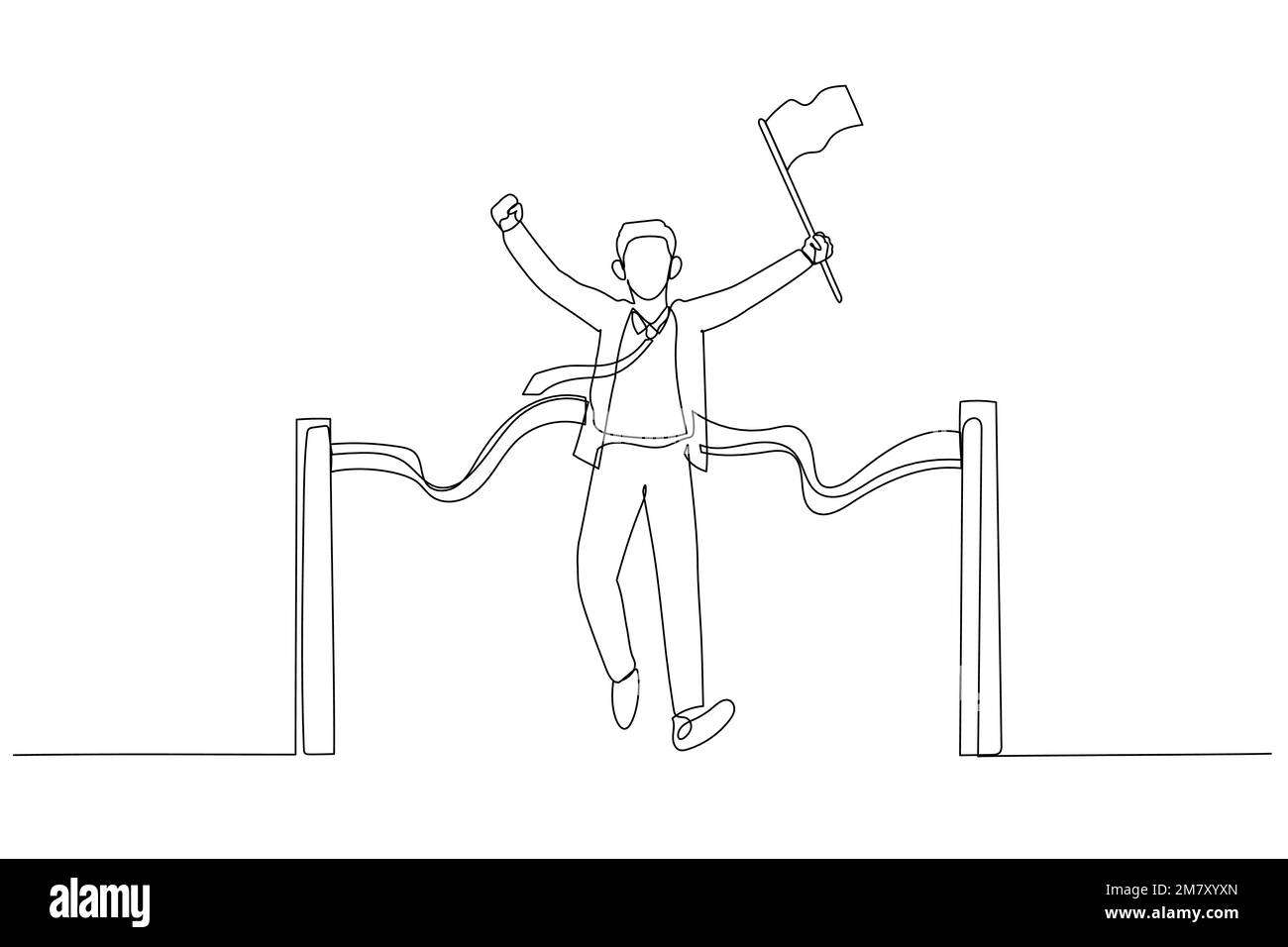 Cartoon of businessman holding number flag first place in finish line ...