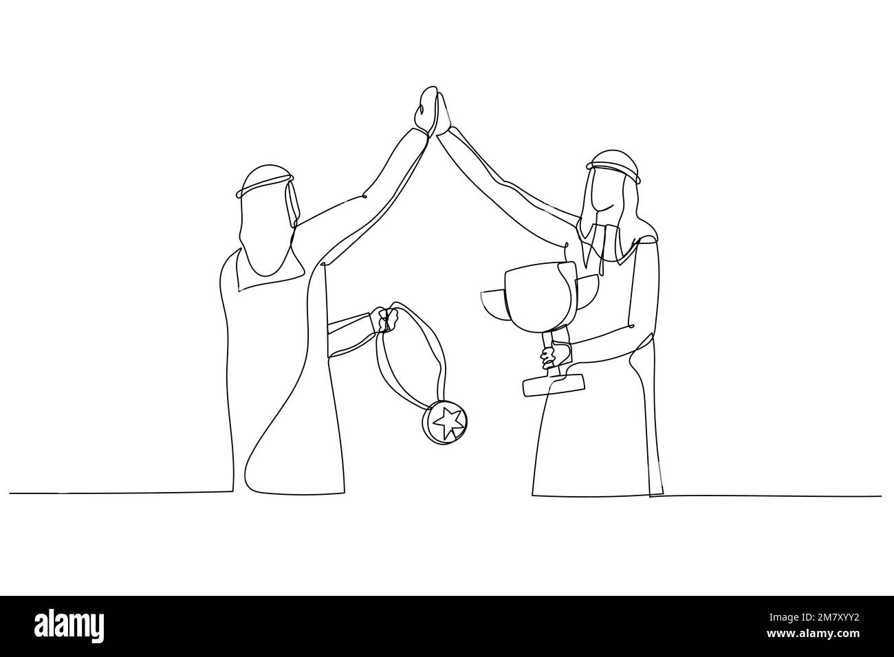 Illustration of arab businessman celebrate victory hold cup metaphor of ...