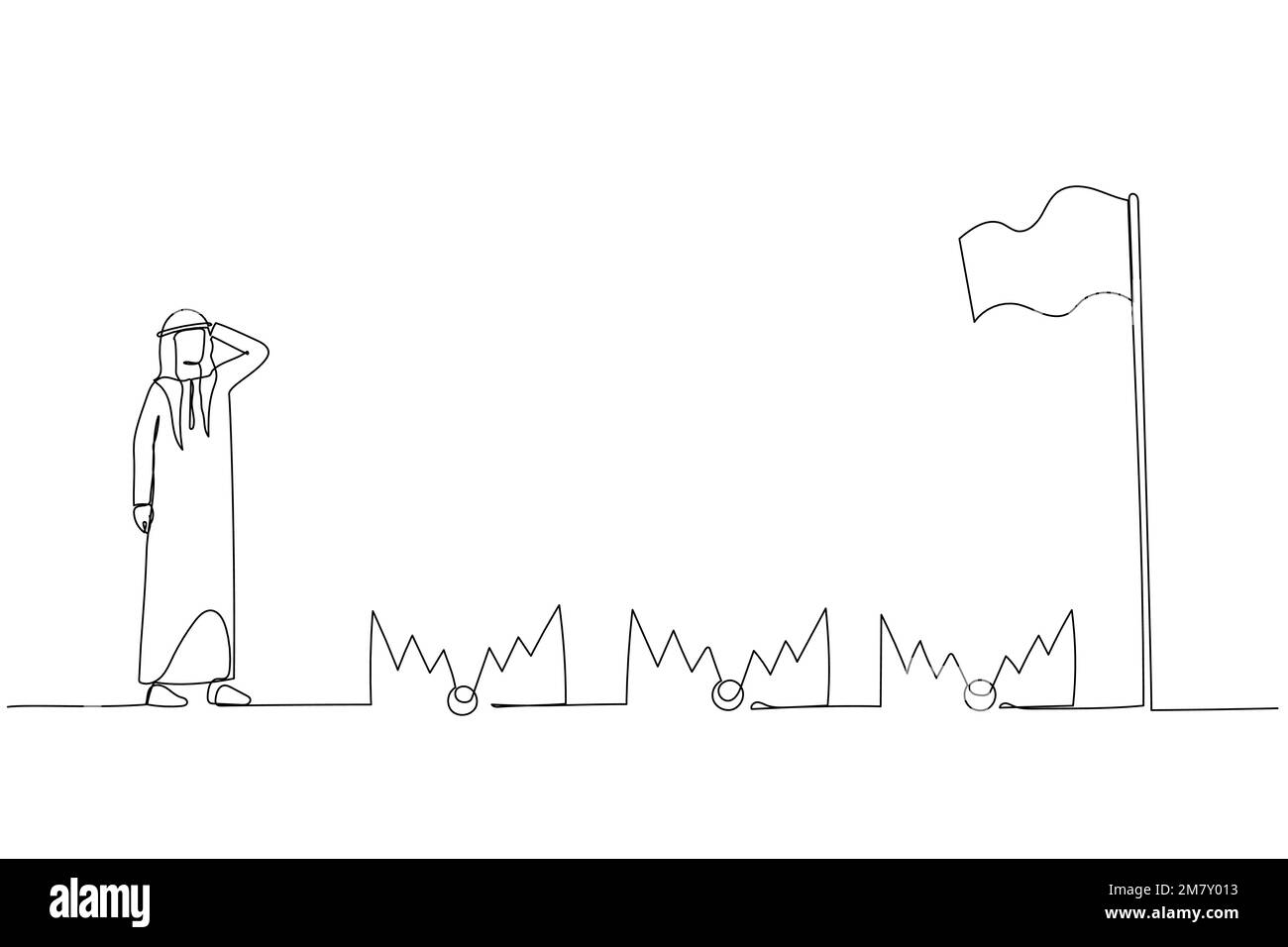 Cartoon of arab man with trap from dollar bank notes. Single continuous ...