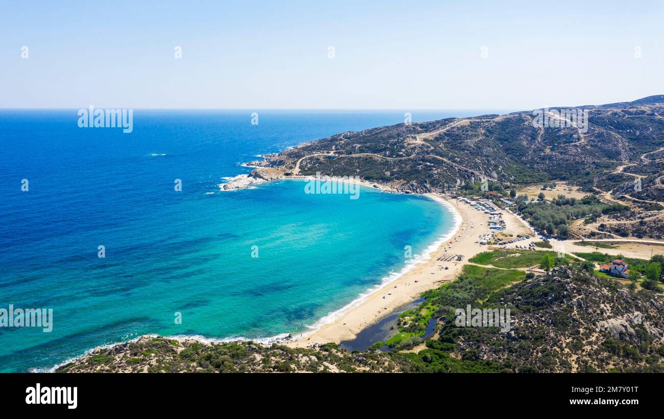 Tigania beach in Greece aerial Stock Photo - Alamy