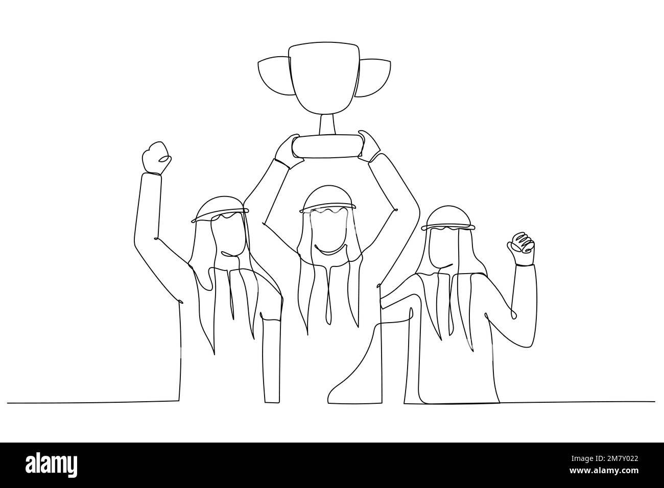 Drawing of arab businessman standing in medals on necks holding golden ...