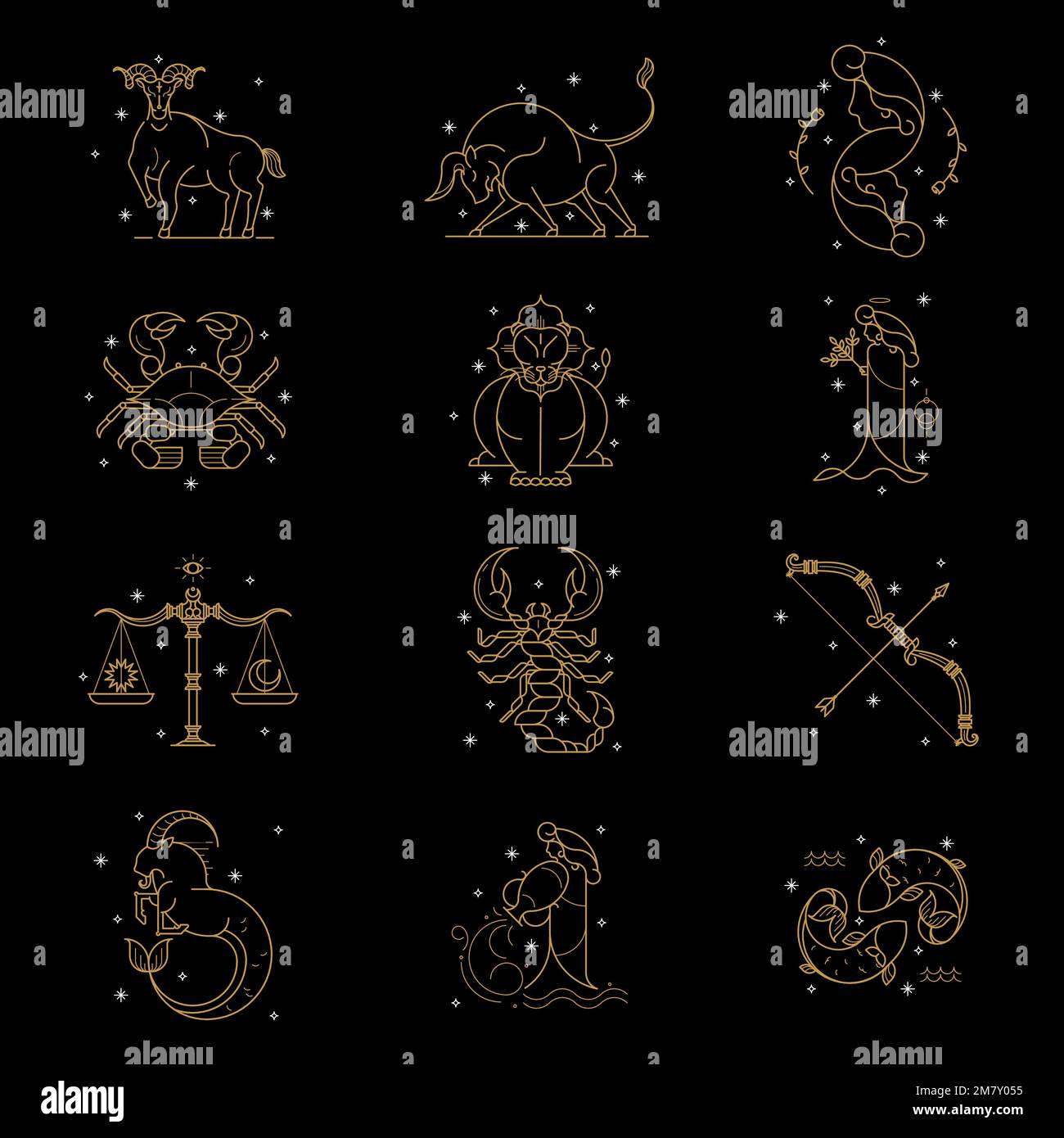 Gold zodiac sign set on a black background vector Stock Vector Image ...