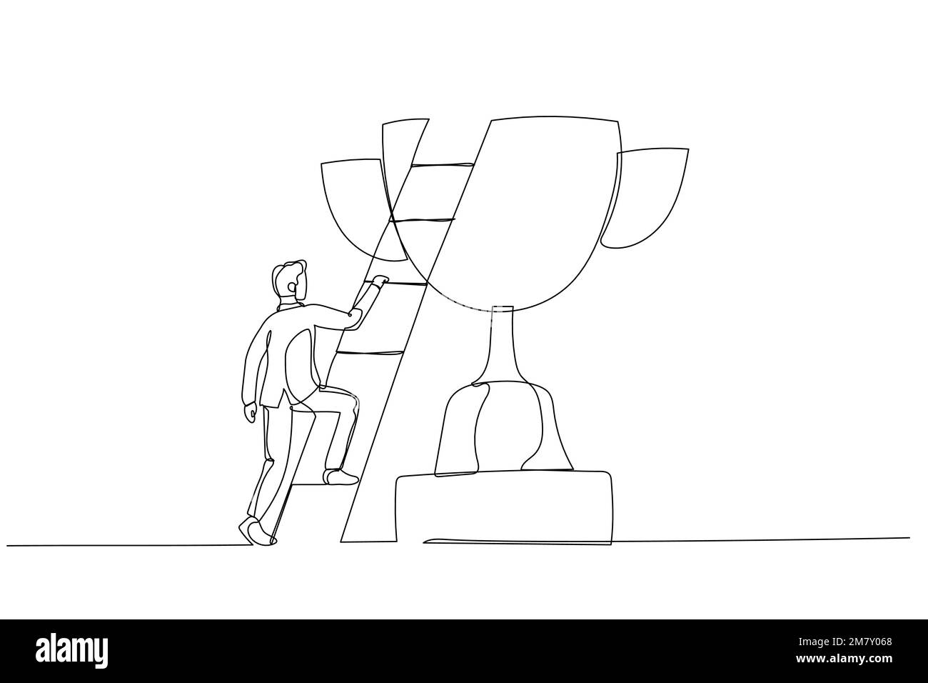 Drawing of businessman building ladder of success climbing to top of ...