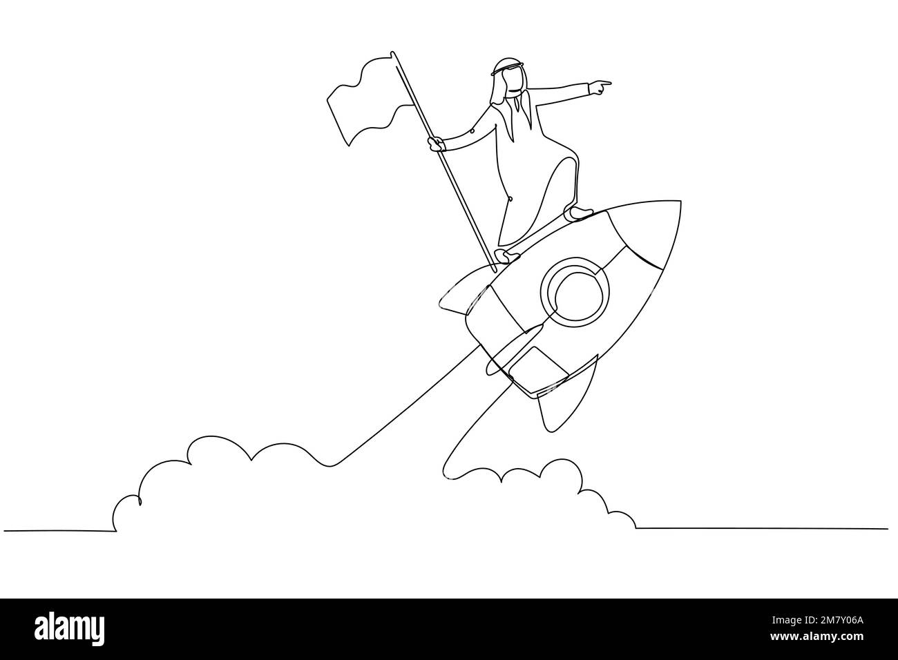 Cartoon of arab businessman holding number one flag standing on flying ...