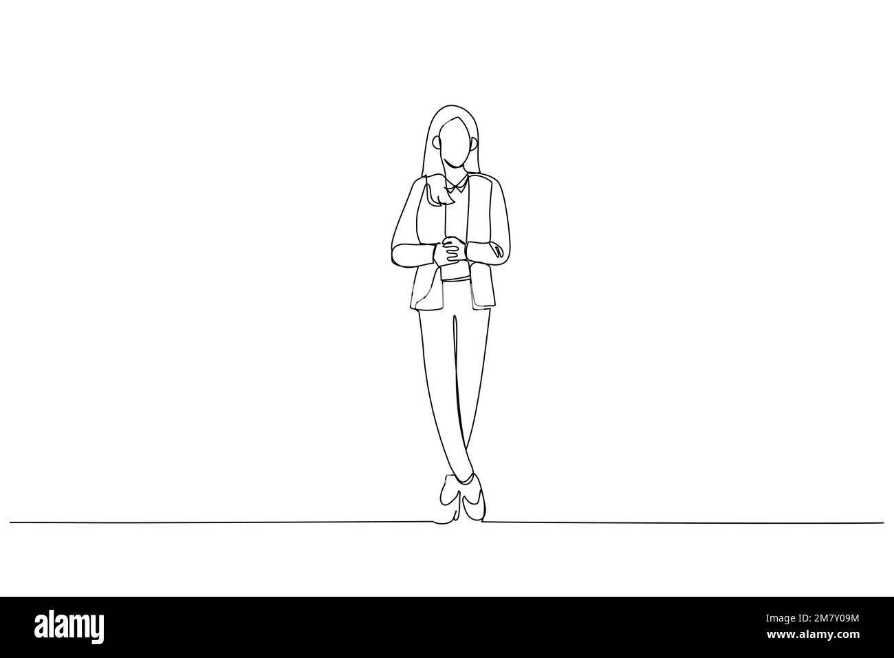 Cartoon of attractive businesswoman in suit posing while standing with ...