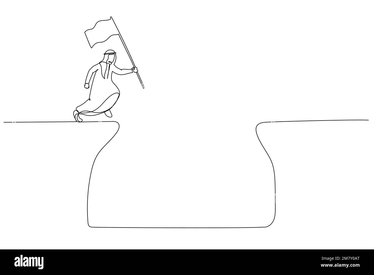 Illustration of arab man jump over cliff gap to achieve business target ...
