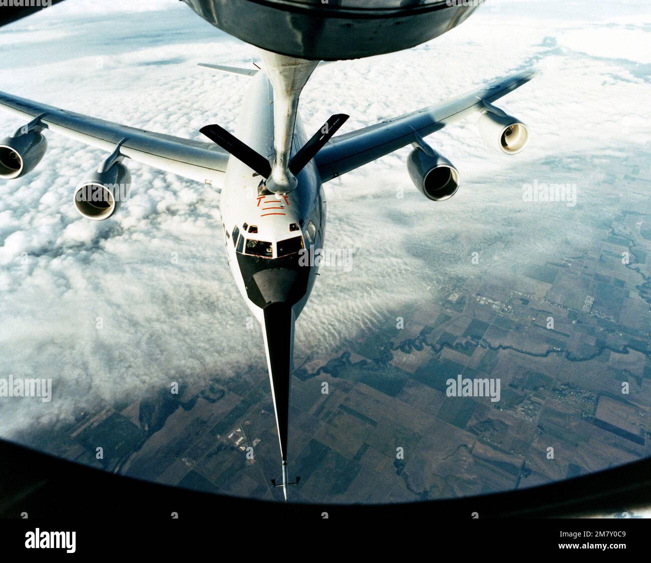 An in-flight view from the boom operator's window of the refueling ...