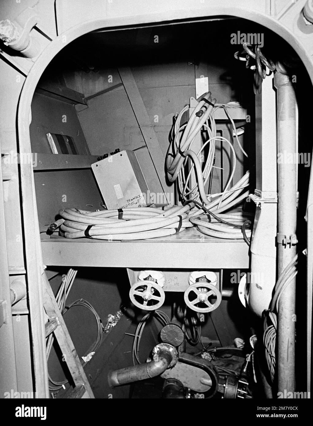 An interior view of the rast control station on the guided missile ...