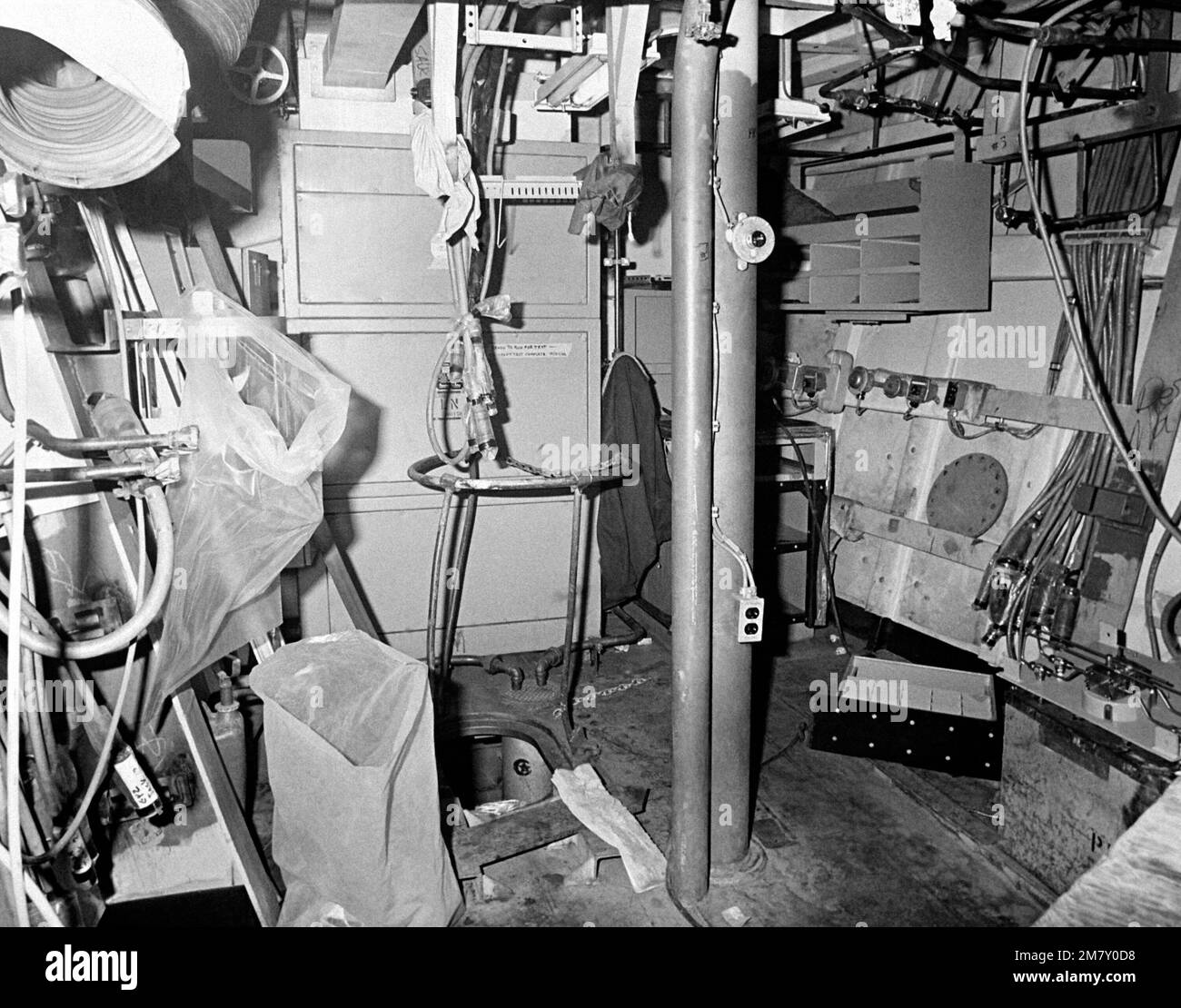 An interior view of the sonar equipment room on the guided missile ...