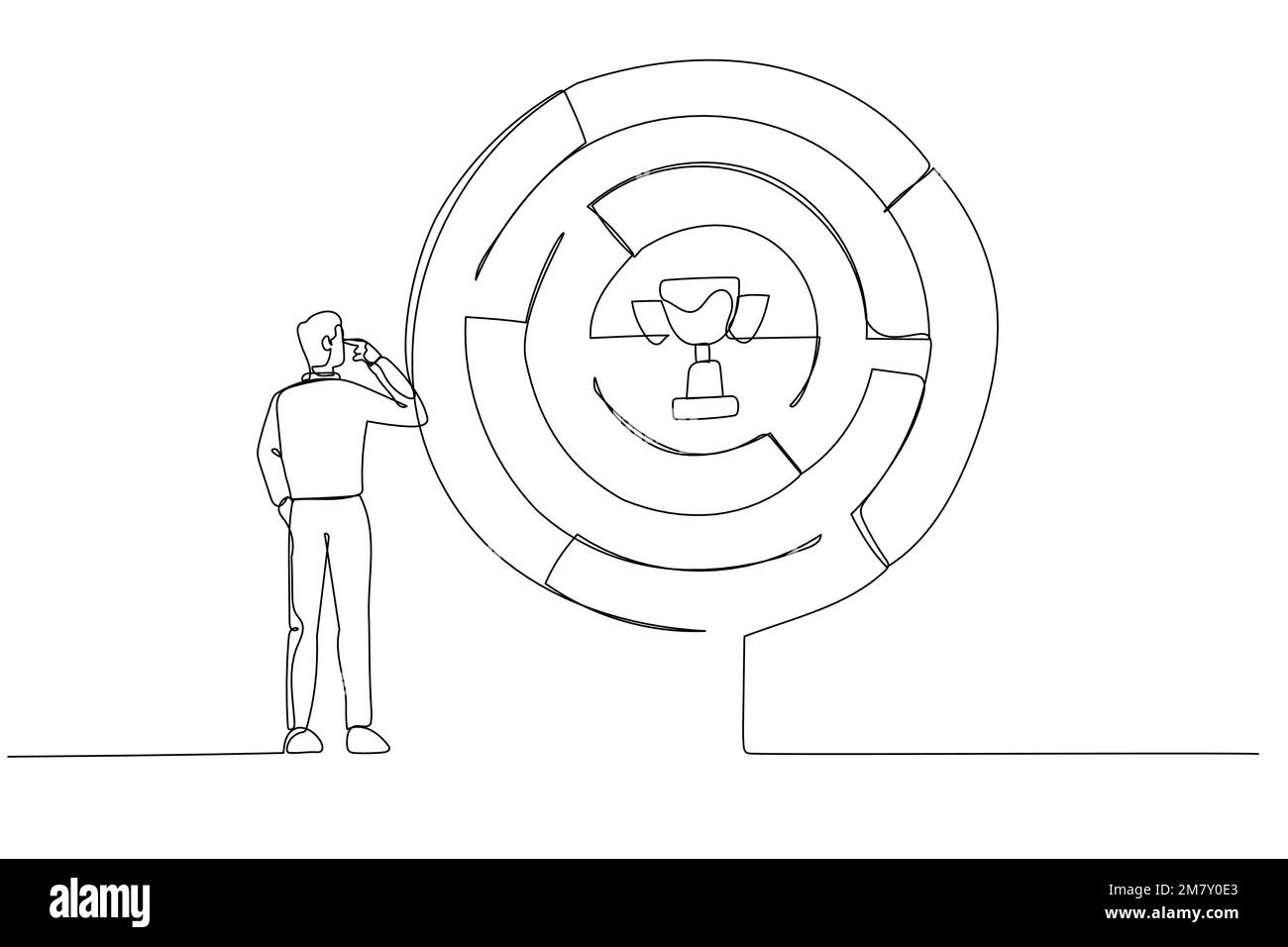 Cartoon of businessman finding the way in labyrinth to reach path to ...