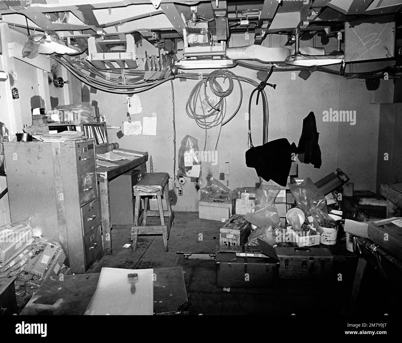 An interior view of the helicopter hauldown and traverse machinery room ...