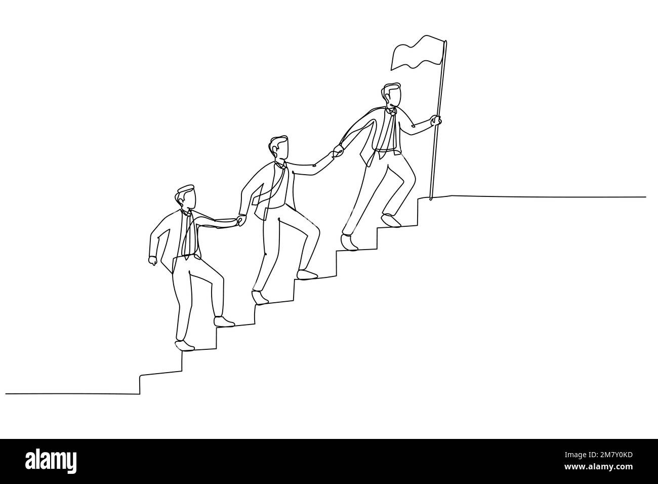 Illustration of businessman team walking up staircase, holding hands ...