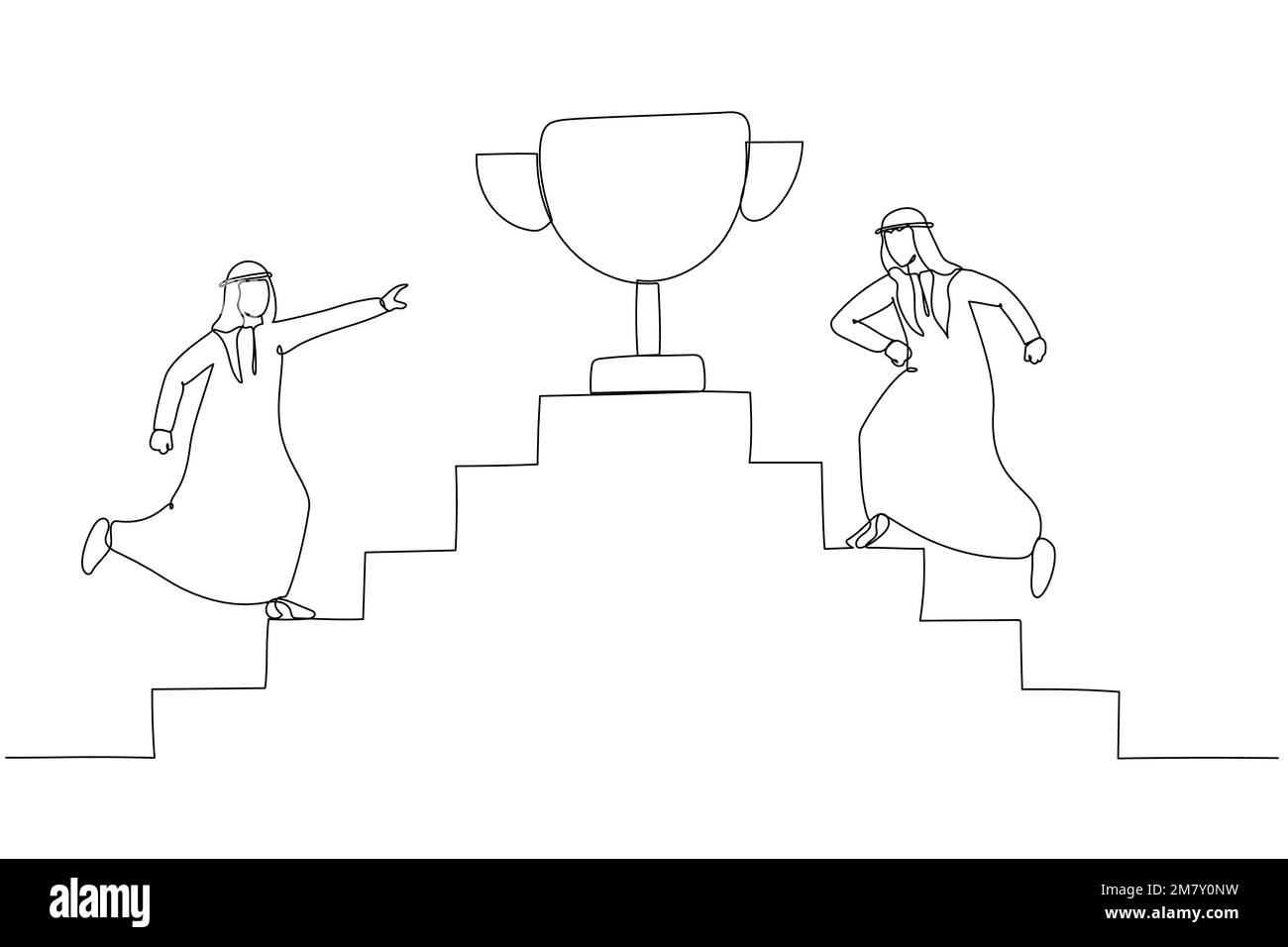 Illustration of arab businessman walk up stair compete to win trophy ...