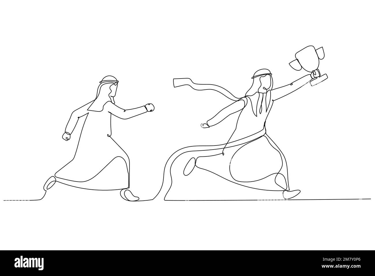 Cartoon of arab businessman get to the finish line winning fierce ...