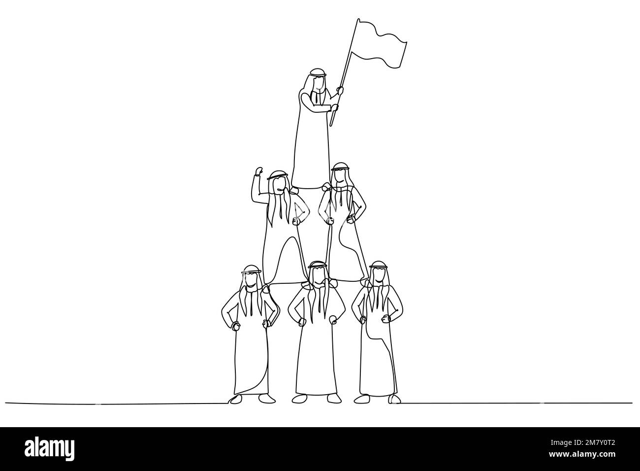 Cartoon of arab man make pyramid and lead by business leader with flag ...