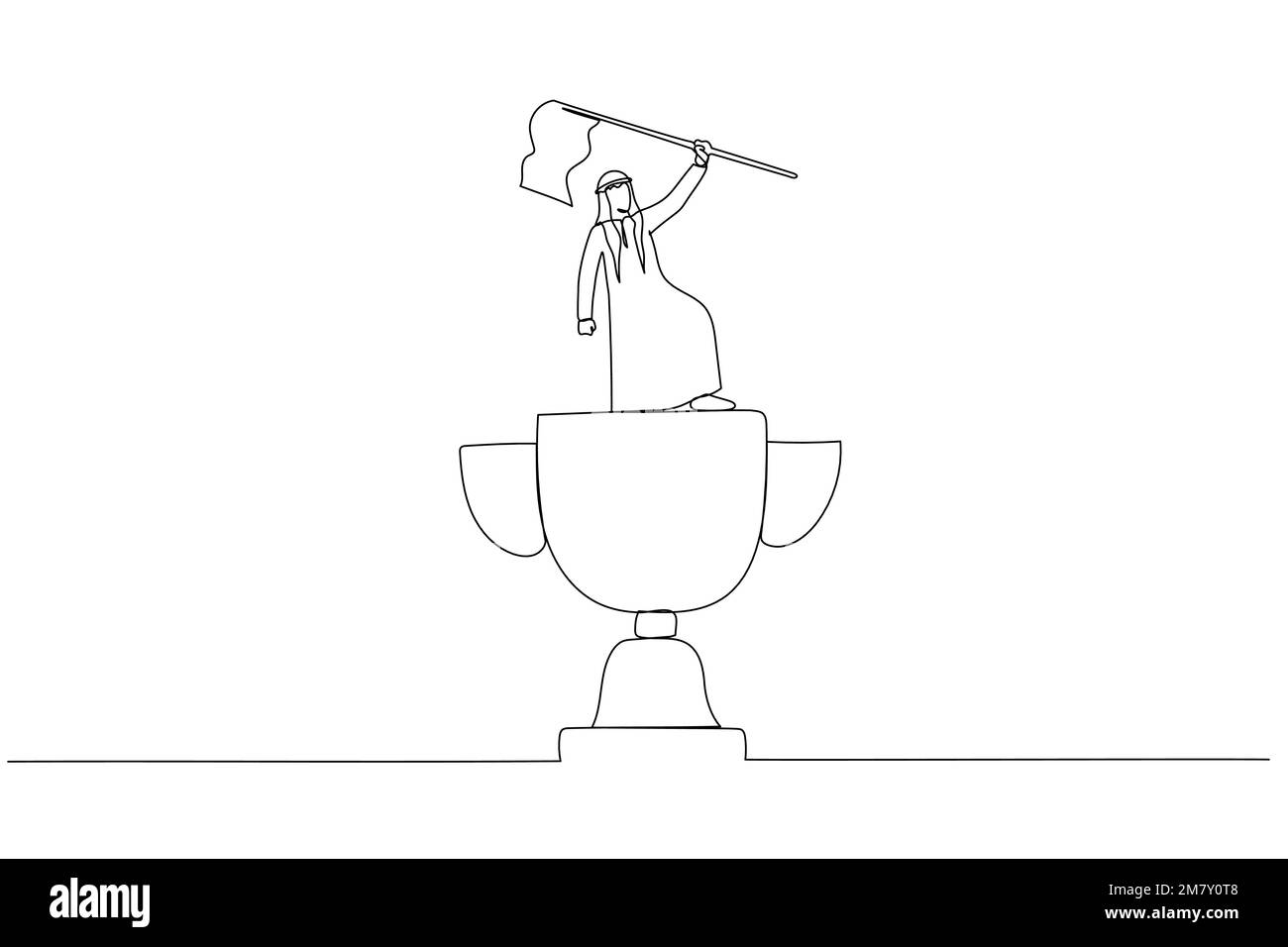Illustration of arab businessman winner raising flag on winning trophy ...