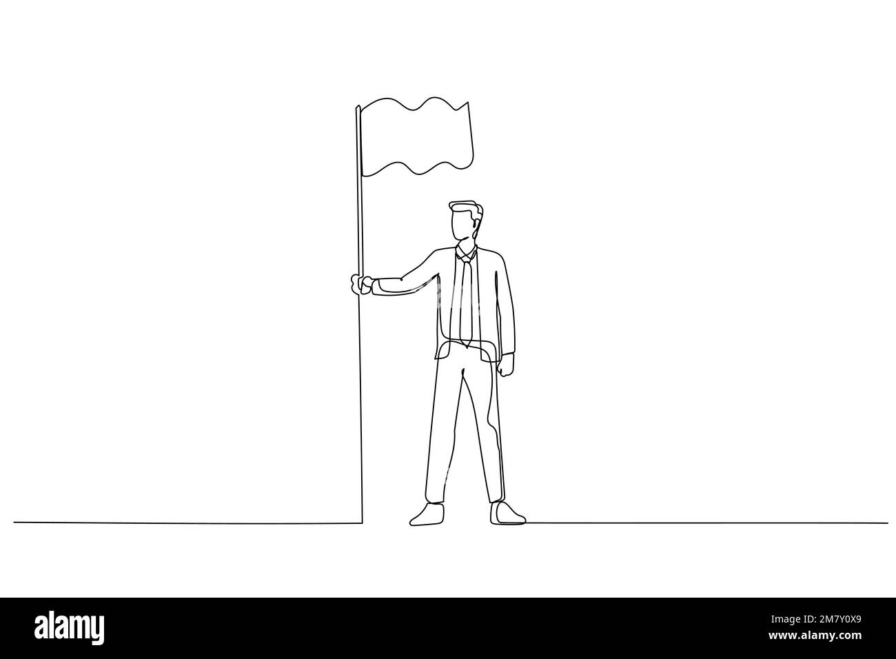 Drawing of businessman hold flag demonstrate goal achievement showing ...