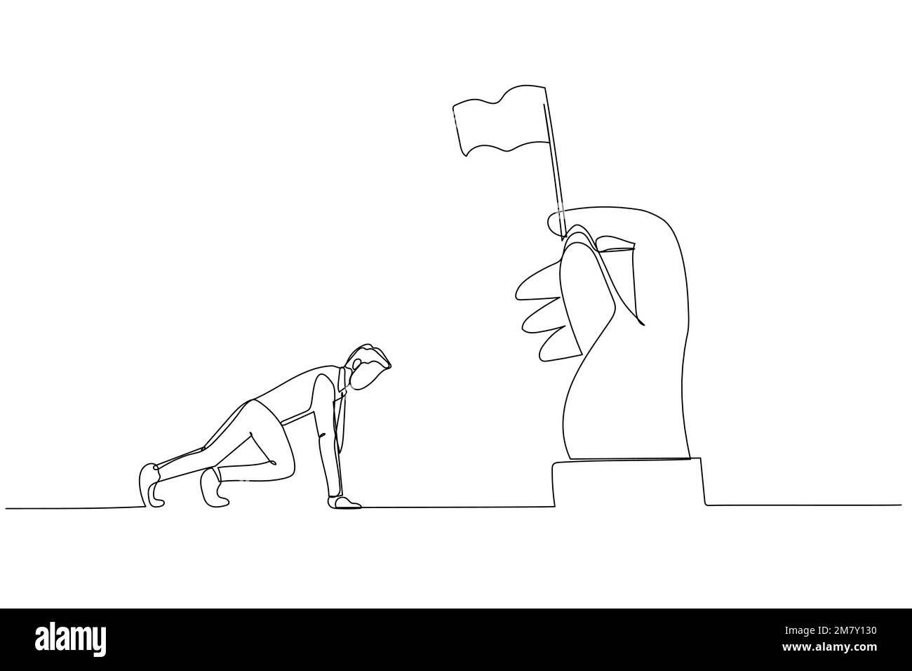 Cartoon of businessman ready to race on position waiting for flag. One ...