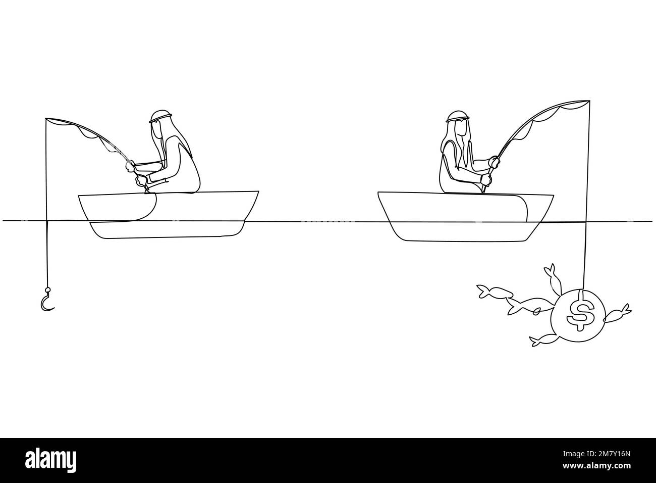 Cartoon of arab businessman fishing dollar money profit sitting in boat ...
